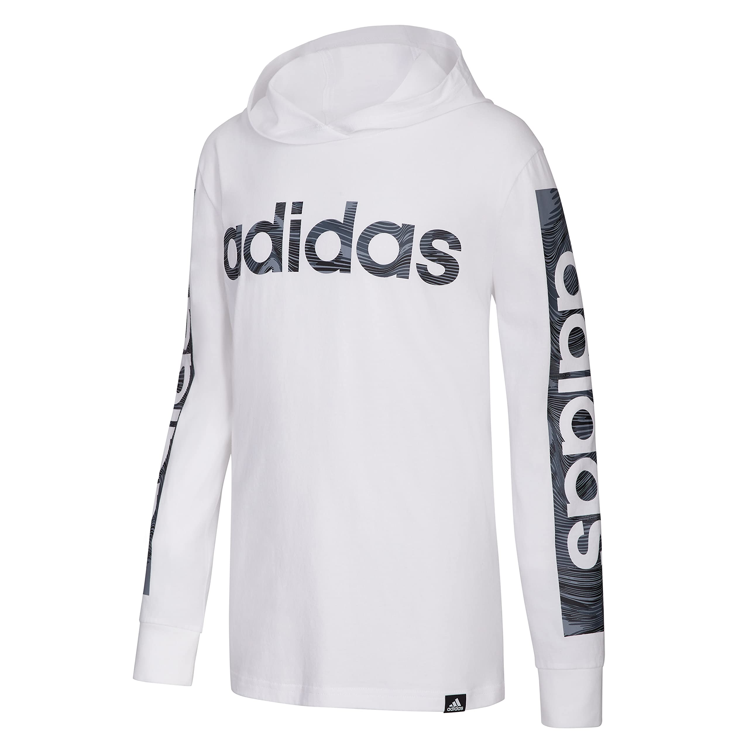 adidas boys Long Sleeve Linear Camo Hooded Tee T Shirt, White, Large US