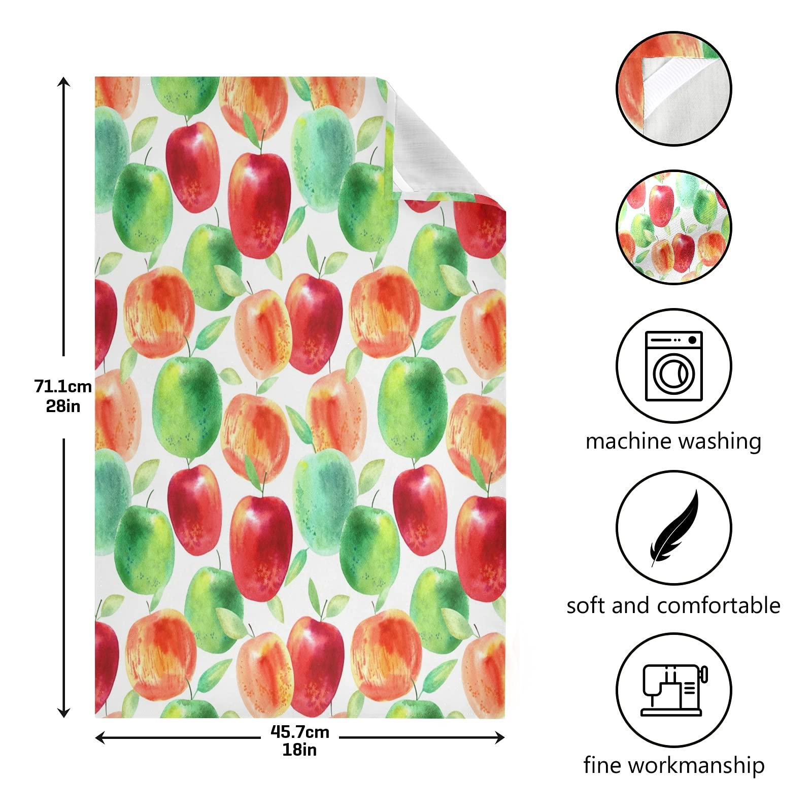 Apple Red Green Kitchen Towels Absorbent Dish Towels Soft Wash Clothes for Drying Dishes Cleaning Towels for Home Decorations 1 Piece, 28 X 18 Inch