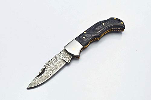 6.75'' Custom Hand Made Forged Knife Hunter Knife Damascus Steel Bowie Knife Handle Ironwood Folding with Leather Sheath