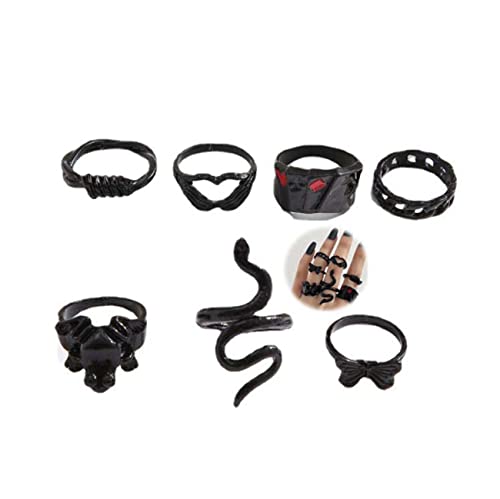 7 PCS Black Gothic Stackable Animal Rings Set for Women Girl Thick Knuckle Black Vintage Joint Finger Rings
