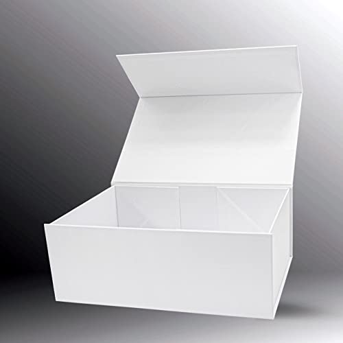 AuroWish 3 Pack Large Gift Box for Present, 12.5 x 8.5 x 4.75 Inches, White Gift Box with Magnetic Lid, Collapsible Gift Box with Ribbons, Gift boxes with Lids for Christmas, Bridesmaid Proposal, Wedding, Birthday