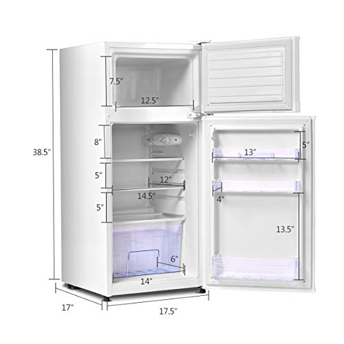 MAT EXPERT 3.4 Cu.Ft 2-Door Mini Fridge with Freezer, Compact Refrigerator w/Adjustable Removable Glass Shelves, Mechanical Control & Recessed Handle Small Drink Cooler for Dorm/Office/Home/RV (White)