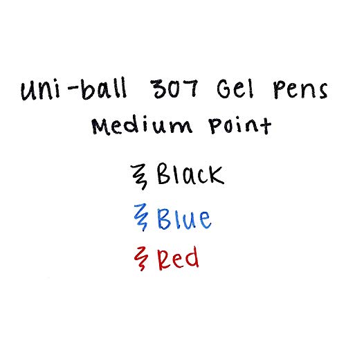 uni-ball 307 Gel Pens, Medium Point, Blue and Black, Box of 12 (2067519)