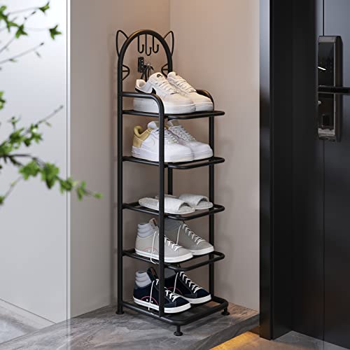 AZERPIAN Shoe Rack 5 Tier Vertical Storage Organizer Shelf Sturdy Metal Free Standing Shoe Tower Saving Space for Closet Entryway Bedroom Dorm, Black (Black, 5 Tier)