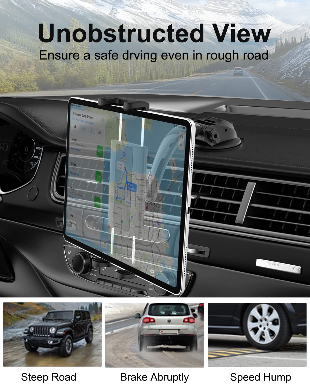 Aozcu Dashboard Car Tablet Mount for Truck, Strong Sticky Suction Cup iPad Holder, Dash Tablet Stand with Adjustable Arm for iPad Pro 12.9 11 Mini Air 5 4, Galaxy Tabs, iPhone, 4-13" Tablets & Phones