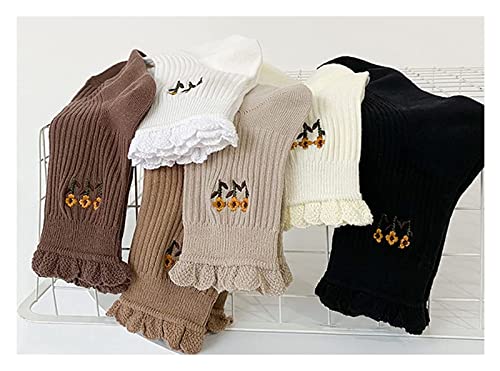 AHLOKI Womens Socks, Ruffle Turn-Cuff Casual Ankle Socks Cool Thin Cotton Knit Lettuce Low Cut Frilly Sock (Color : Mixi-4pcs)