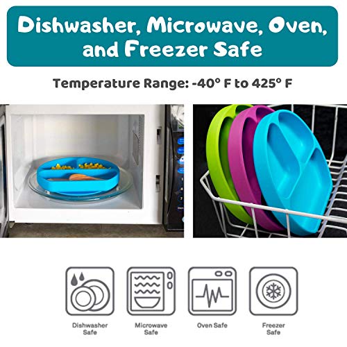 Silicone Baby Feeding Set | Suction Plate for Toddlers + Pocket Bib + Bendable Spoon | BPA Free | Dishwasher, Microwave and Oven Safe (Blue)