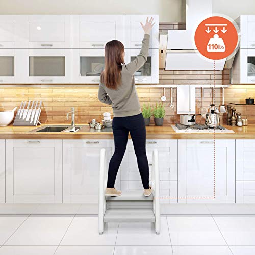 Costzon Kids Step Stool, Toddler Step Ladder for Toilet Potty Training, Kitchen Counter, Bathroom, Two Step Learning Tower w/Non-Slip Design, Safety Handles, 200 Lbs Weight Capacity (Grey)