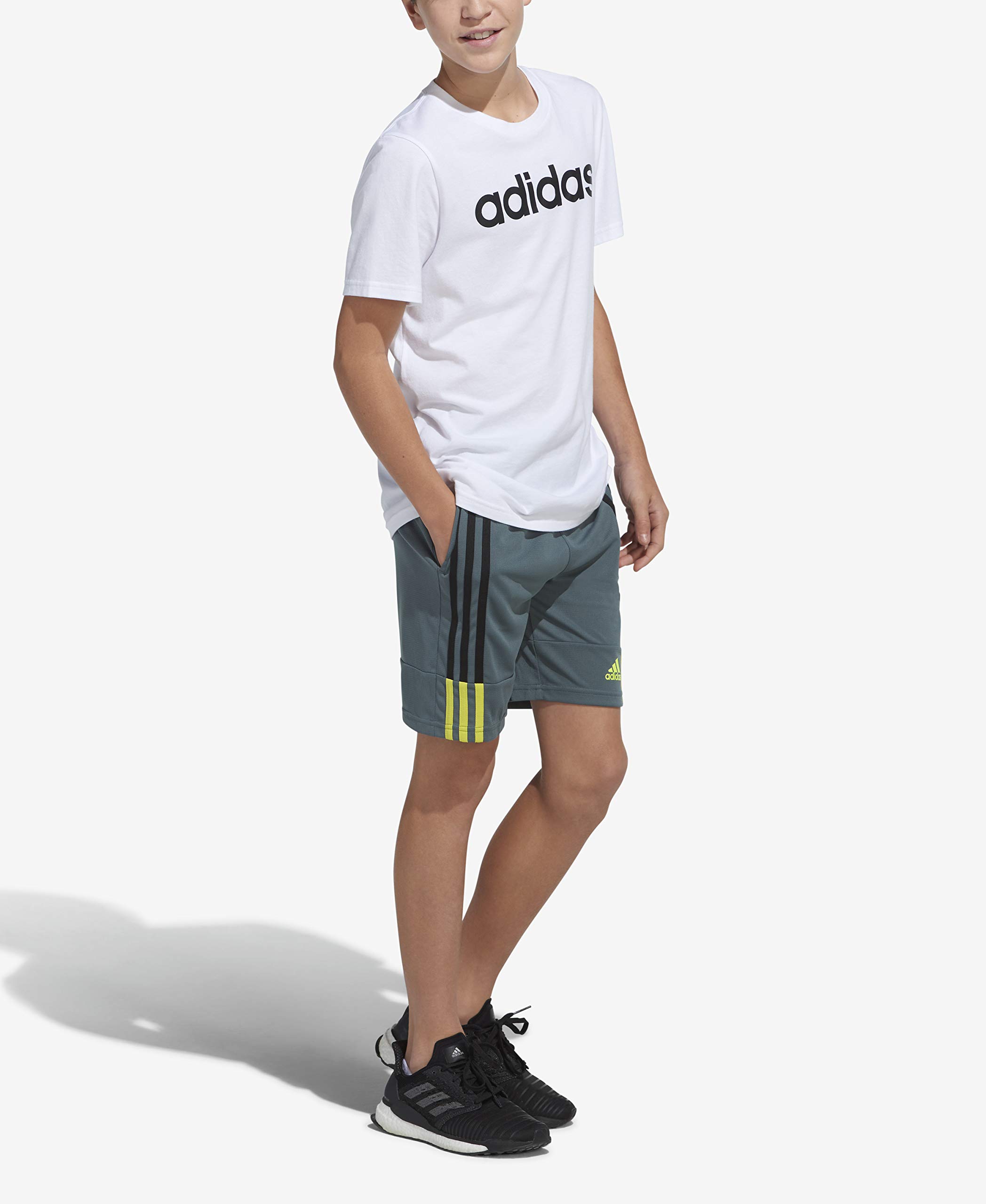 adidas Boys' Clashing 3-Stripes Shorts, Blue Oxide, Medium (10/12)