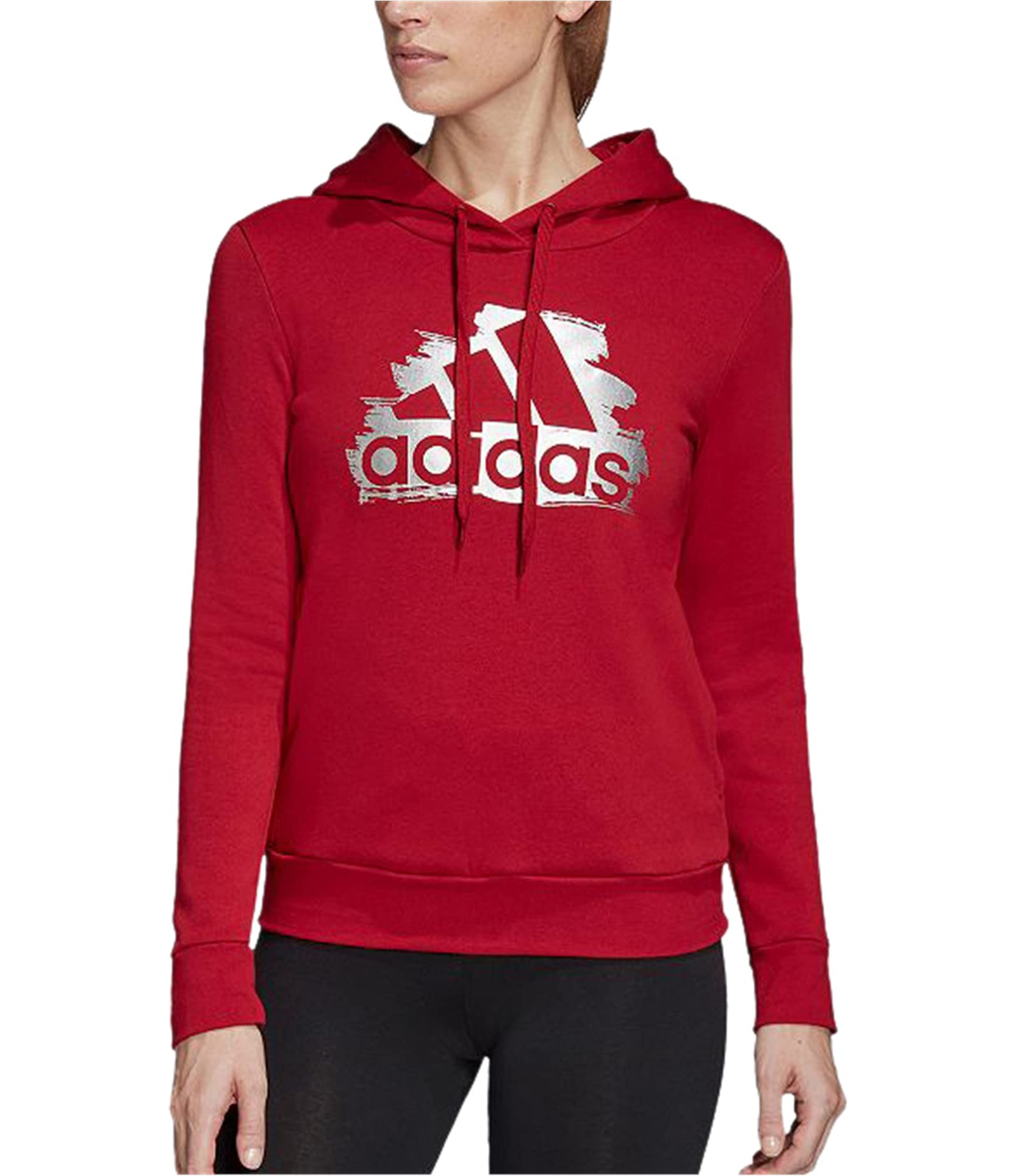 Adidas Womens Metallic See U Hoodie Sweatshirt, Red, X-Small