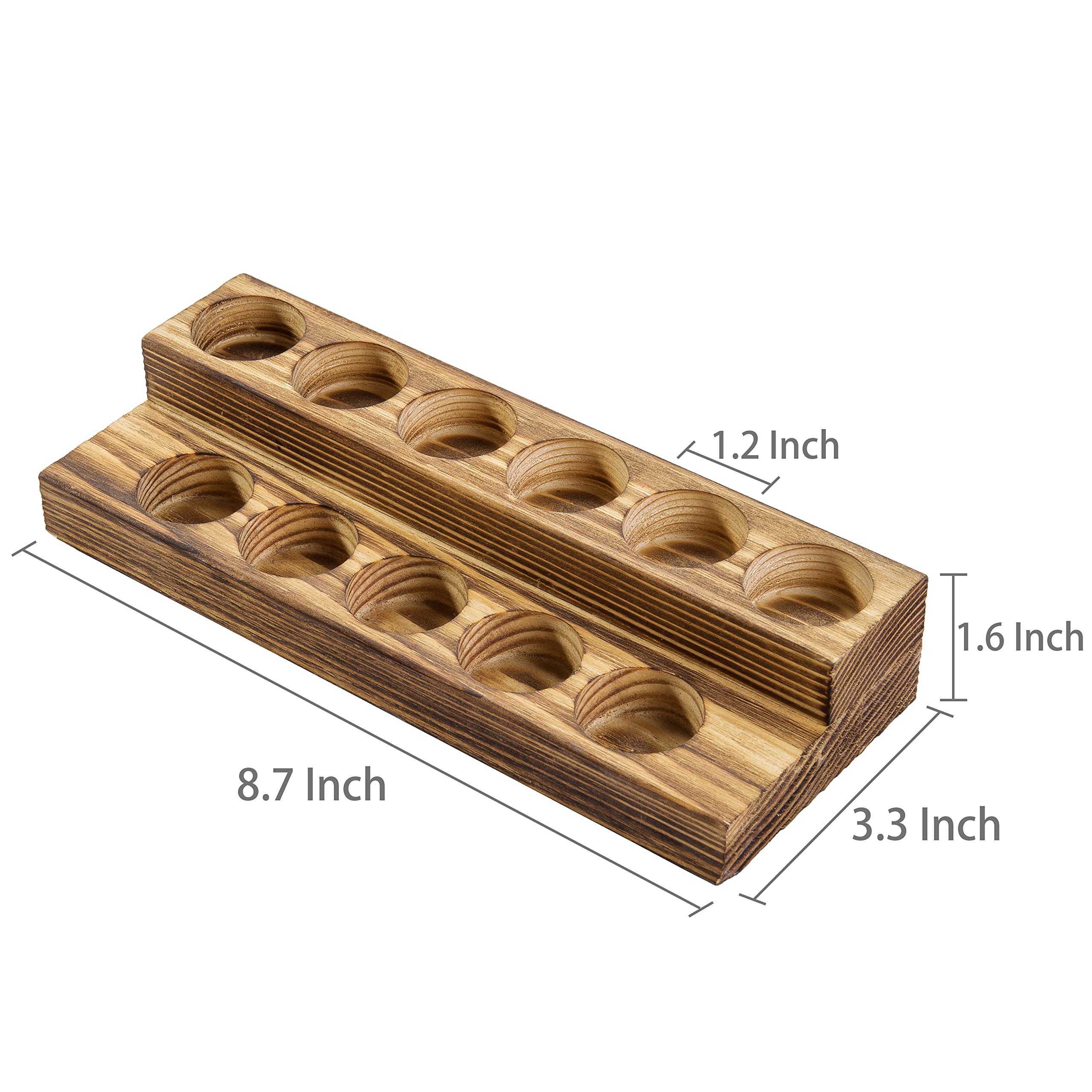 MyGift 8.5 Inch Rustic Burnt Solid Wood Essential Oil Holder Stand with 2 Tier Display, Vanity Tabletop Cosmetic Storage Organizer Rack, Holds 11 (20ml) Bottles