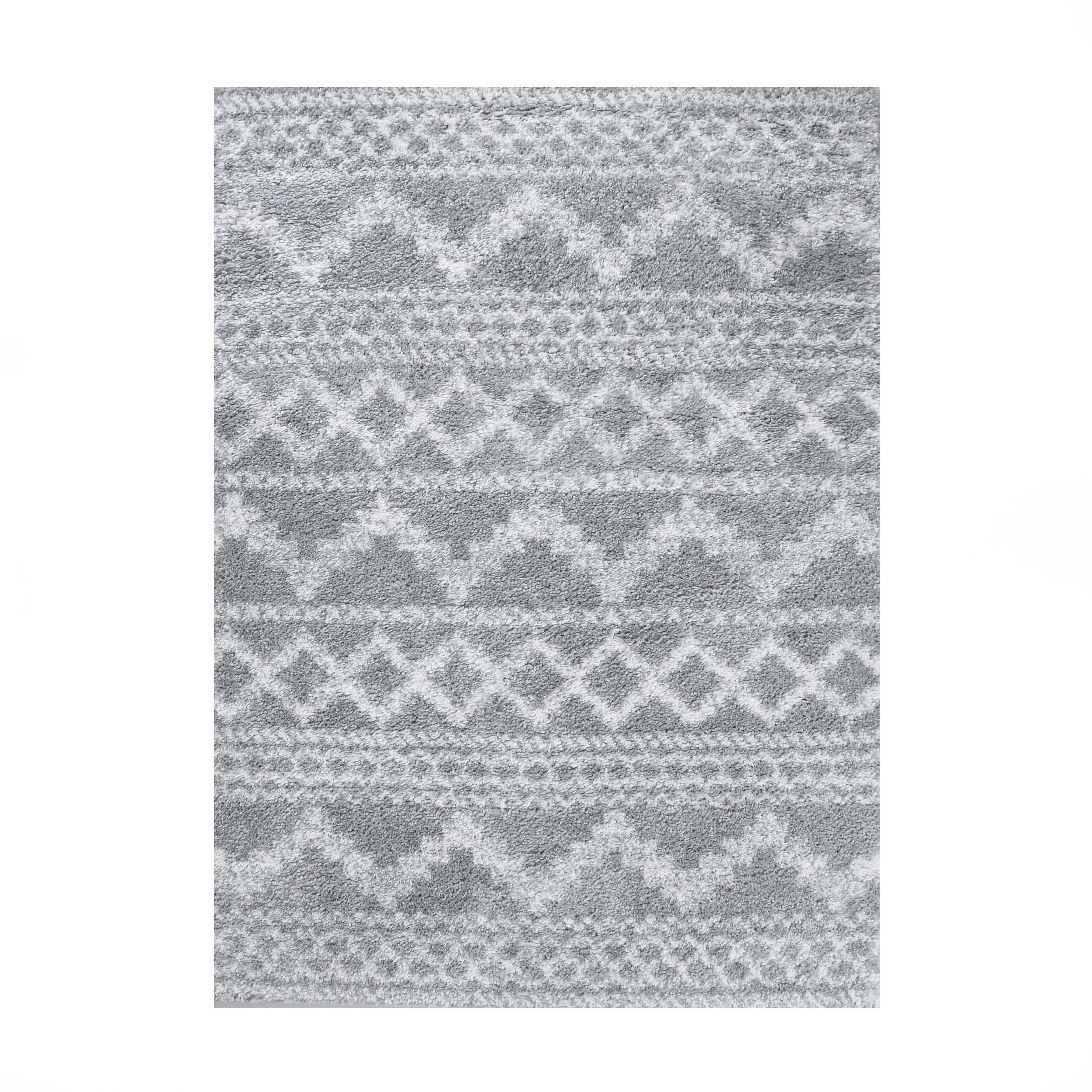 Superior Indoor Area Rug Perfect for Bedroom, Laundry Room, Office, Playroom, Nursery, Fluffy Carpet Cover, Modern Geometric Diamond Lattice Shag Rhea Collection, 8' x 10', Light Grey & Ivory