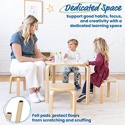 ECR4Kids Bentwood Round Table and Stool Set, Children's Furniture, Natural, 5-Piece