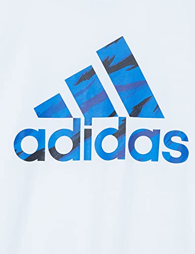 adidas Boys' Little Short Sleeve Cotton Camo BoS Logo T-Shirt, White with Blue, 5