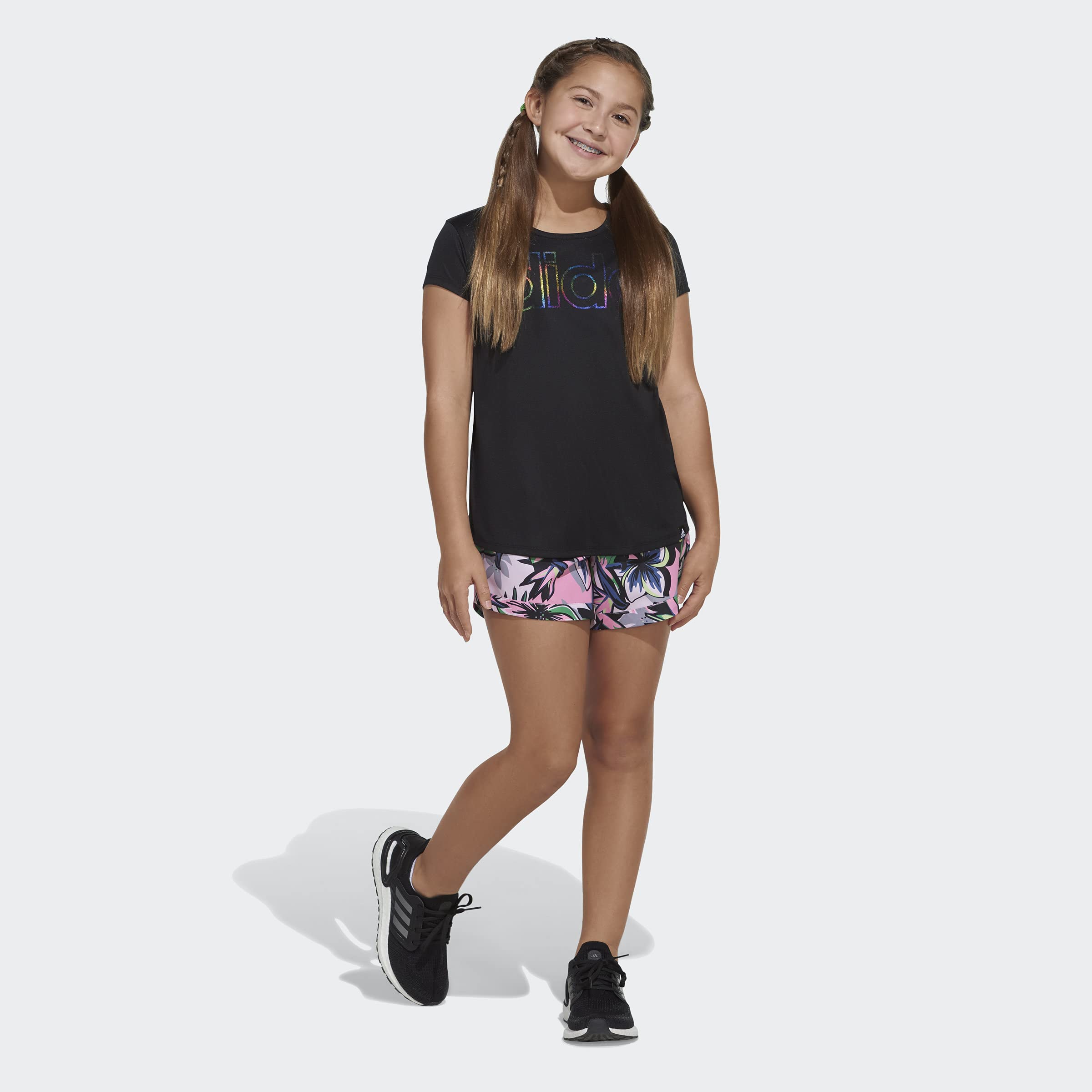 adidas Girls' Printed Woven Shorts, Light Pink, Medium