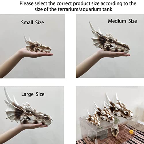 AzjioLi Aquarium and Fish-Tank Decorations Reptile-Hide Terrarium-Décor - Dragon Imitation Skull Model(Medium)