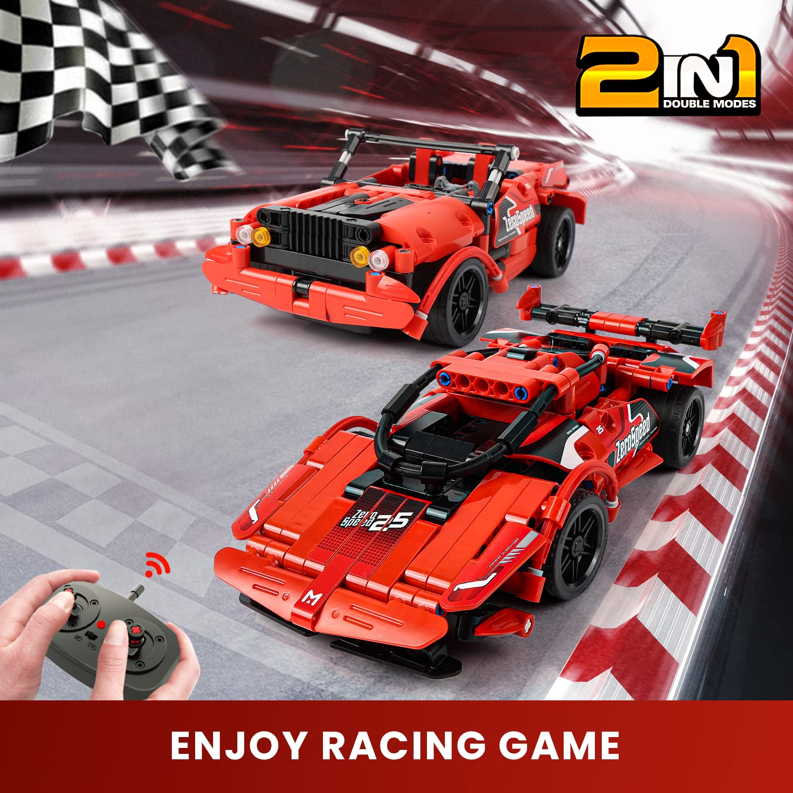 DDAI Toys for 6 7 8 9 10 11 12+ Year Old Boys STEM Building Toy 2 in 1 Remote Control Racecar Building Blocks for Kid Educational Early Learning Kits Best Gifts for Boy