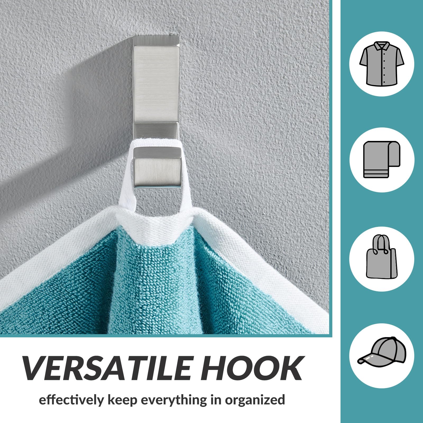 APLusee Brushed Nickel Towel Hook, 304 Stainless Steel Versatile L Shape Clothes Holder, Practical Bathroom Kitchen Storage Hanger, Wall Mounted