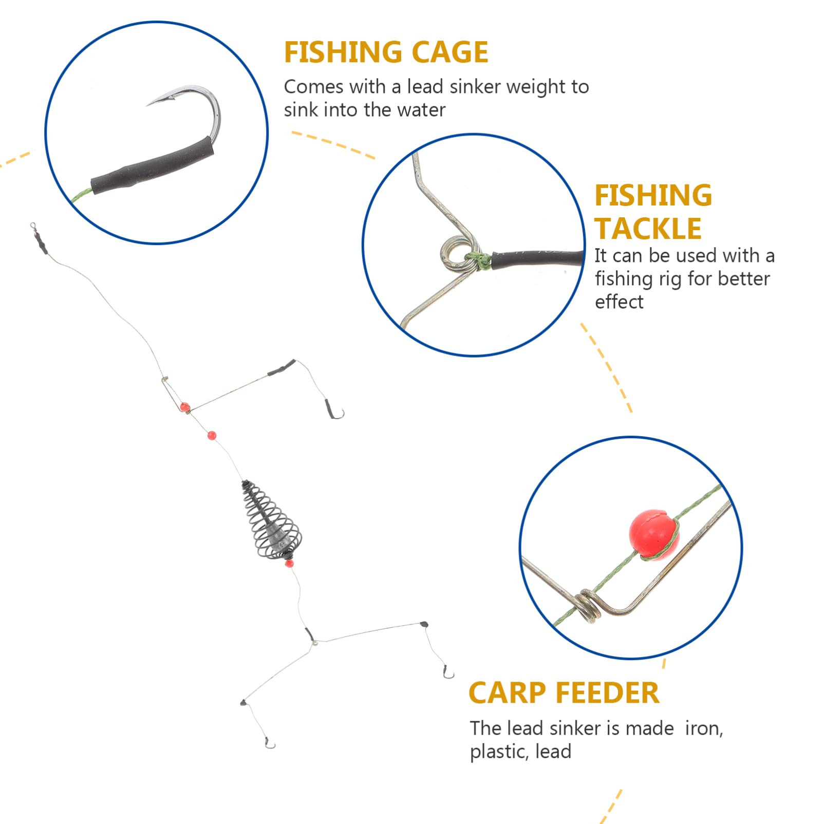 4Pcs Carp rig Fishing Bait Holder Cage,Copper Spring Lure Feeder Basket with Hooks Fishing Tackle Kit