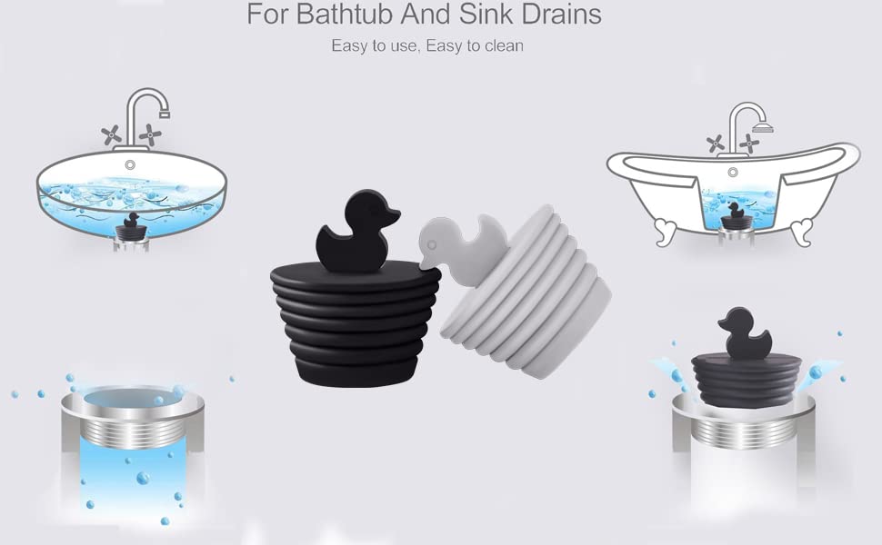 Bathtub Stopper 2 Pcs Universal Tub Stopper Kitchen Silicone Bath Plug Cute Bathtub Drain Stopper Plug for Bathroom Sink and Bathtub Replacement Parts Black&Grey (Patented Design)