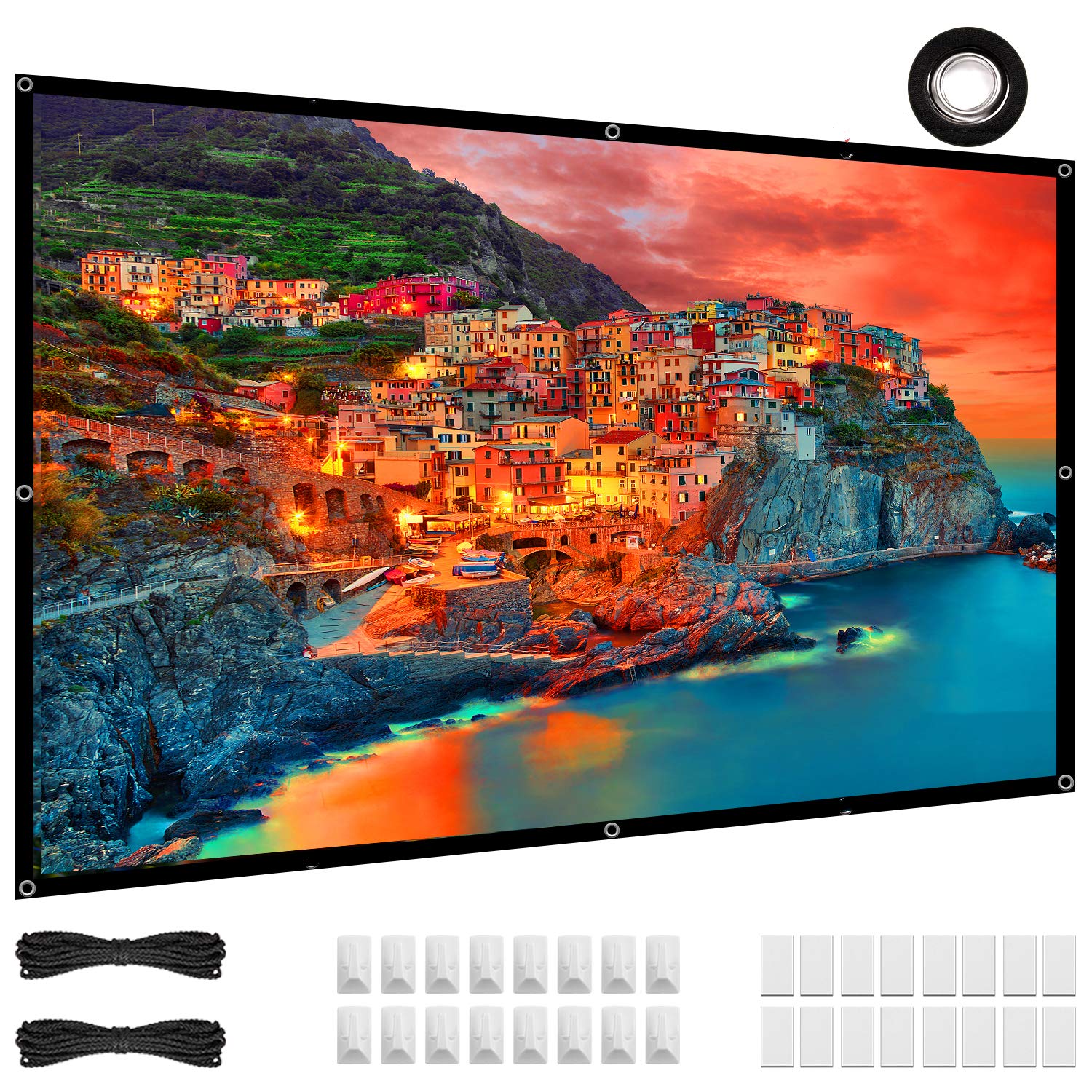 60 inch Projector Screen, 16:9 HD 4K Foldable No Crease Portable Video Projection Movie Screen Grommets for Outdoor Indoor Home Theater