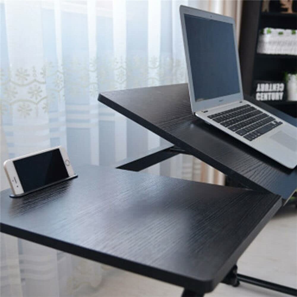 JAYEUW Multifunctional Computer Desk, Overbed Table Laptop Desk, Height+Length Adjustable Standing Desk, Movable Study Writing Desk w/Wheels, Adjustable Table Top+Storage Shelf (US Stock)