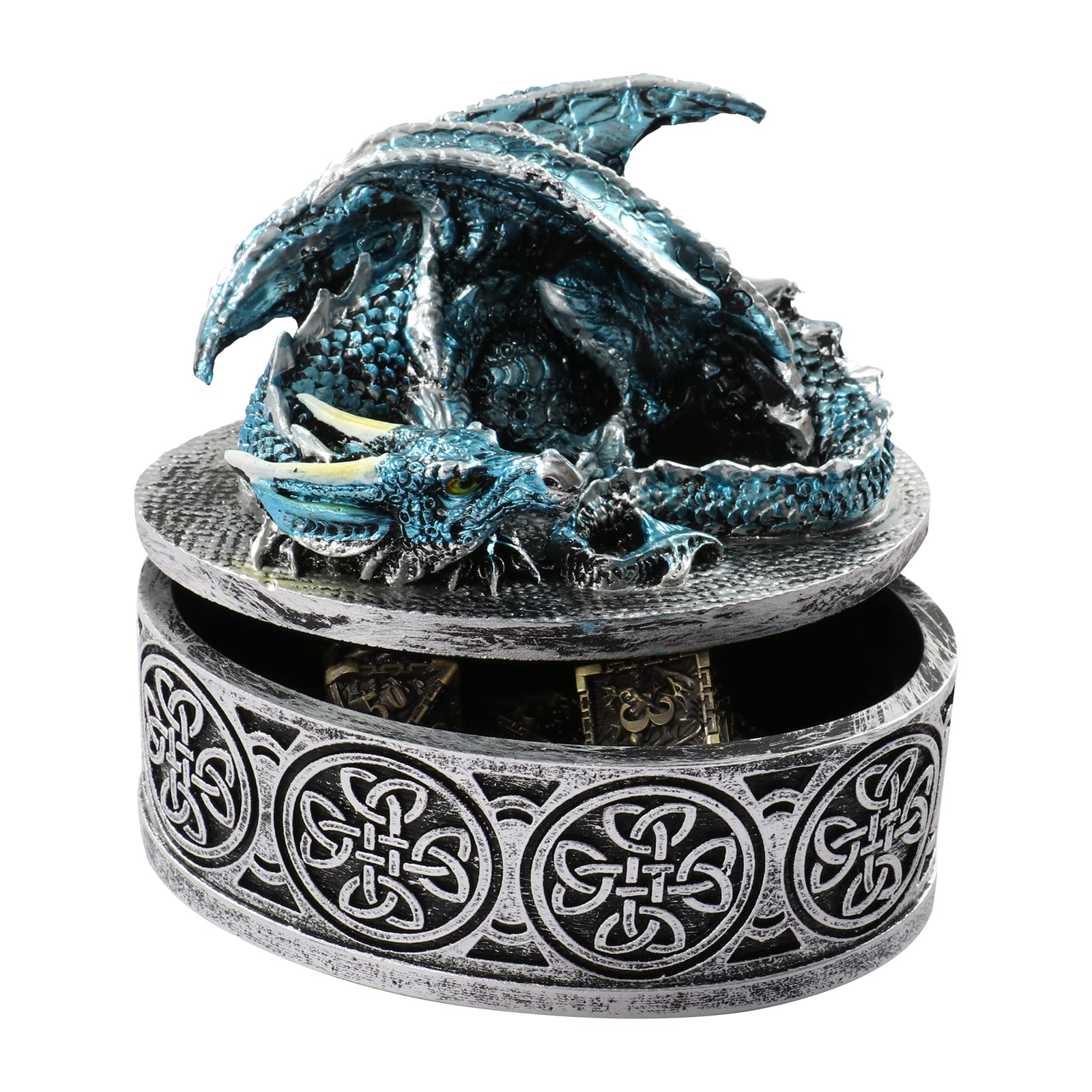 DDFE Unique New Dragon Pattern DND Dice Gift Storage Box,Great DND Gifts Giftware Box,Dungeons and Dragons RPG MTG Table Games D&D Pathfinder Shadowrun,DND Accessories Essentials Kit(Blue)
