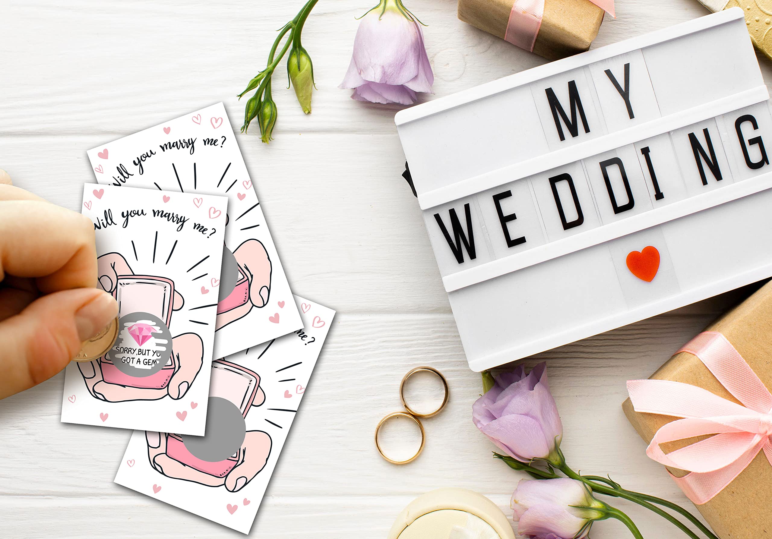 Who Got The Wedding Ring Scratch Off Game Cards, Bridal Shower Scratch Cards, Wedding Shower Games Ideas, Bachelorette Party, Engagement Party Activities & Decorations (22 Pack)-05