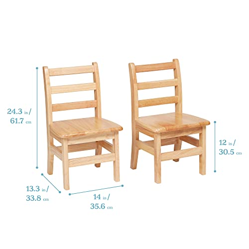 ECR4Kids Three Rung Ladderback Chair, 12in Seat Height , Classroom Seating, Natural, 2-Pack
