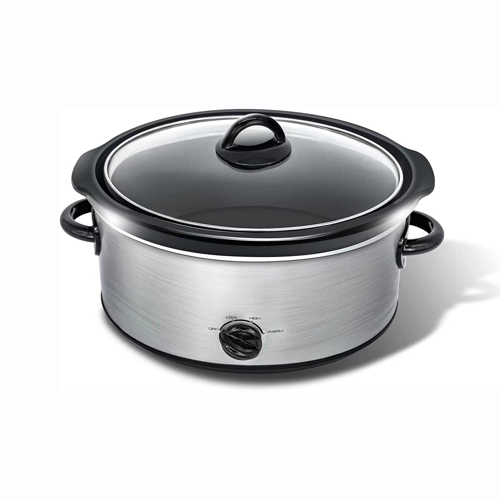 7 Quarts Oval Slow Cooker, 3 Heating Setting, Dishwasher-safe Stoneware Pot and Glass Lid, Stainless Steel