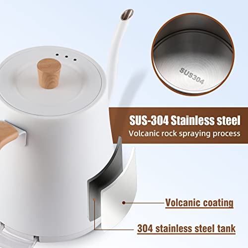 ECUZE Gooseneck Electric Kettle, Pour Over Coffee and Tea Kettle, 100% Stainless Steel Inner with Leak Proof Design, 1000W Rapid Heating 0.8L (Wood Handle)