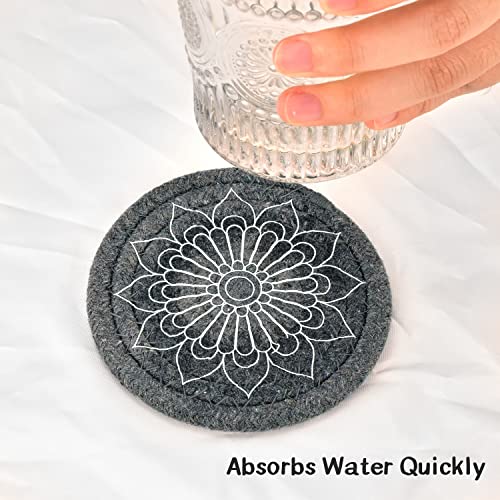 Coasters for Drinks Absorbent with Storage Bracket, Sets of 6 Handmade Braided Woven Coasters for Coffee Table Wooden Table, Great Home Decor Gift