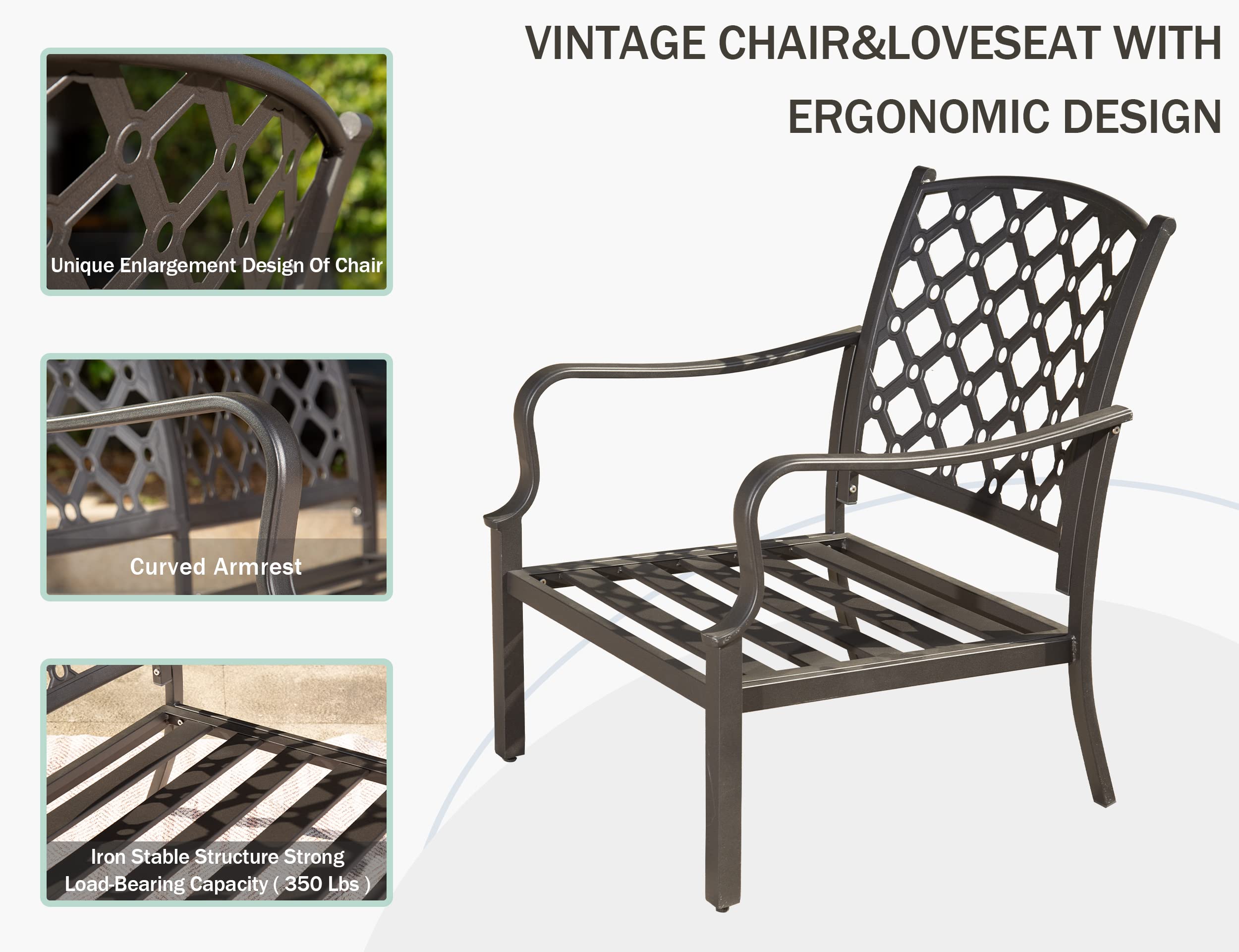 Domi Outdoor 7 pcs Patio Dining Set, Metal Dining Table, Swivel and Dining Chairs Conversation Set with Removable Beige Cushions for Garden Lawn Yard
