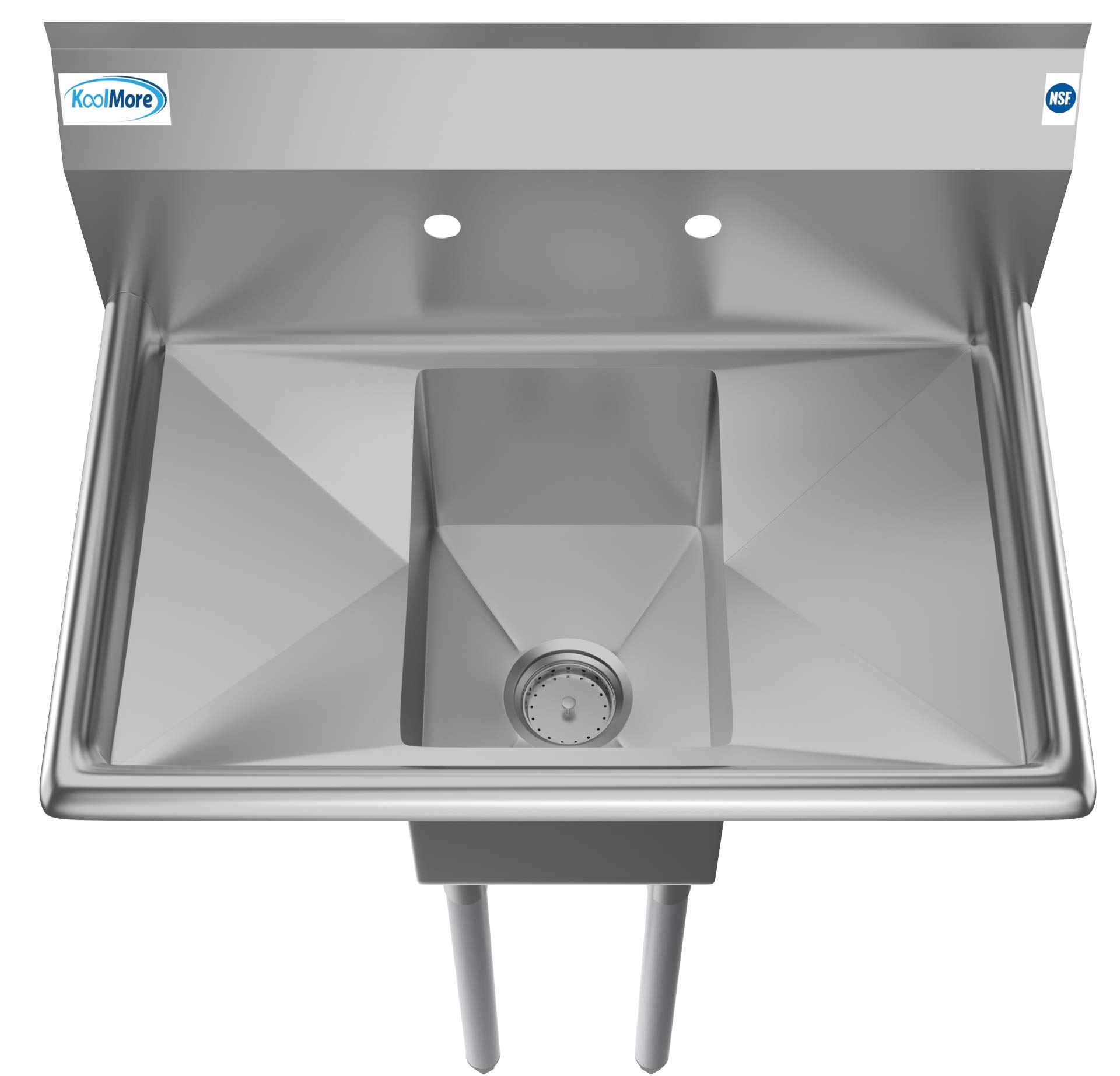 KoolMore - SA101410-10B3 1 Compartment Stainless Steel NSF Commercial Kitchen Prep & Utility Sink with 2 Drainboards - Bowl Size 10" x 14" x 10", Silver