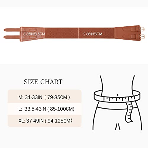 AWAYTR Double Buckle Women's Elastic Belt - Ladies Stretchy Wide Belts for Dresses, Leather Waist Belts for Women Jeans(Black 37-49")