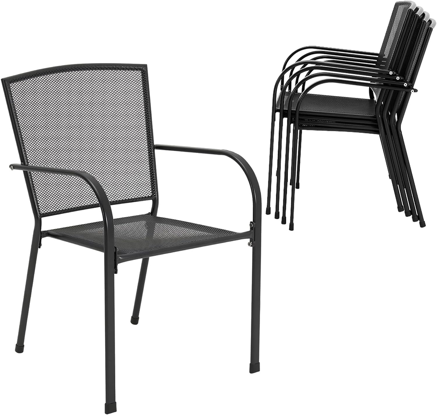 AECOJOY Metal Outdoor Table and Chairs Patio Dining Table Set for 4 Outside 51" Dining Table with Umbrella Hole Rectangle Table and 4 Stackable Chairs, Patio Furniture Set for Garden Backyard Balcony