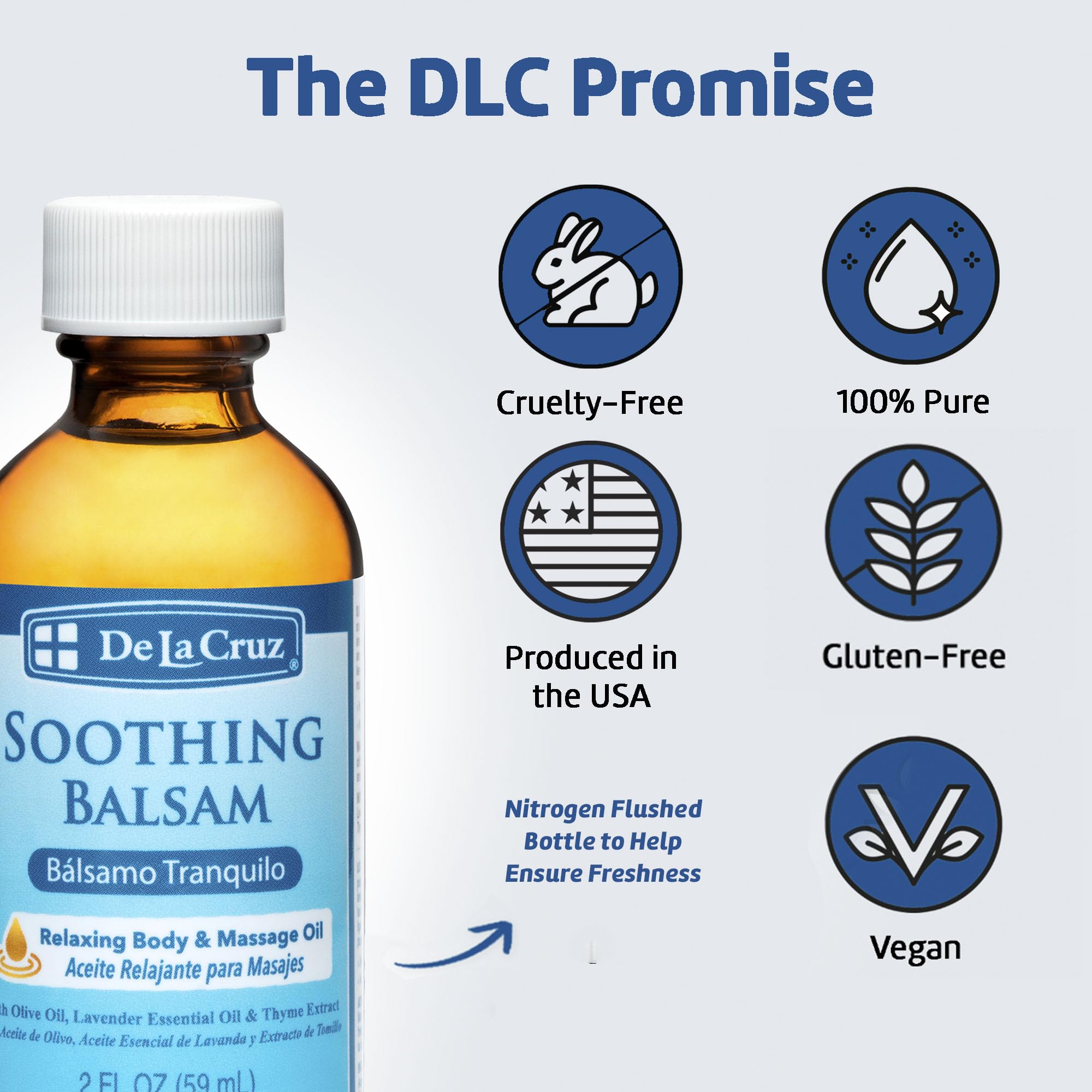 De La Cruz Soothing Balsam (Balsamo Tranquilo) Massage Oil - No Preservatives or Artificial Colors - Made in USA - 2 FL OZ
