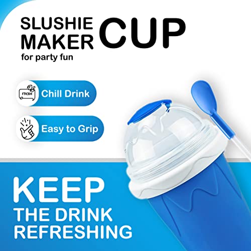 Slushie maker cup, Homemade Squeeze Icy Quick Frozen Magic Cup Slushy With Lids And Straws For Kids & Adults (Blue)