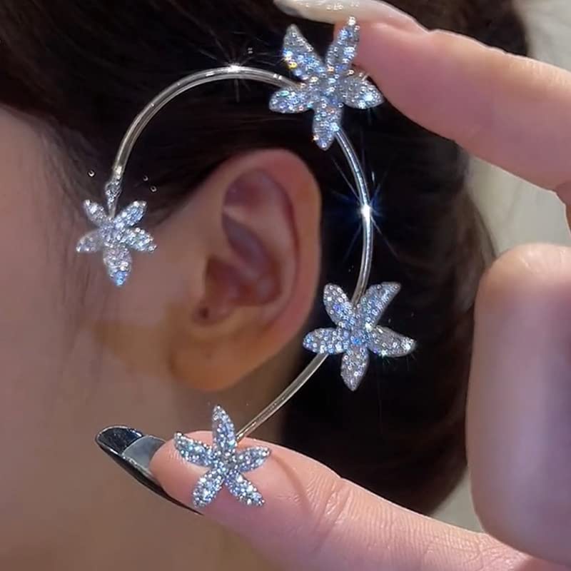 4PCS Earrings Hook Without Pierced Ear Bone Clip Butterfly Flower Ear Clips Set (Butterfly Flower Set 2)