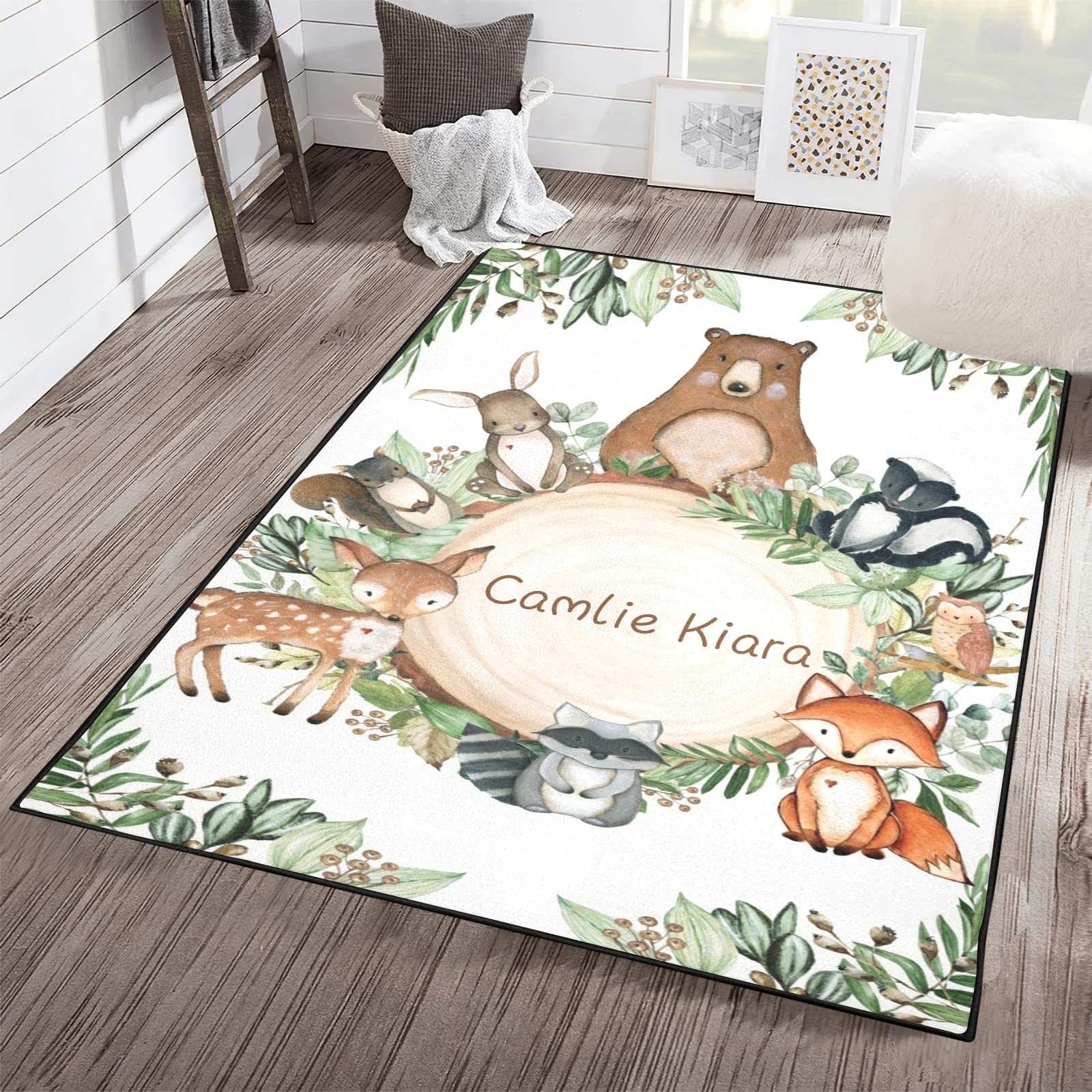 Woodland Animals Personalized Polyester Fiber Non-Slip Home Decor Carpets,Custom Area Rug Carpet Floor Mat for Bedroom Living Room Home Playroom Size 5.2'x7.5' Option 6