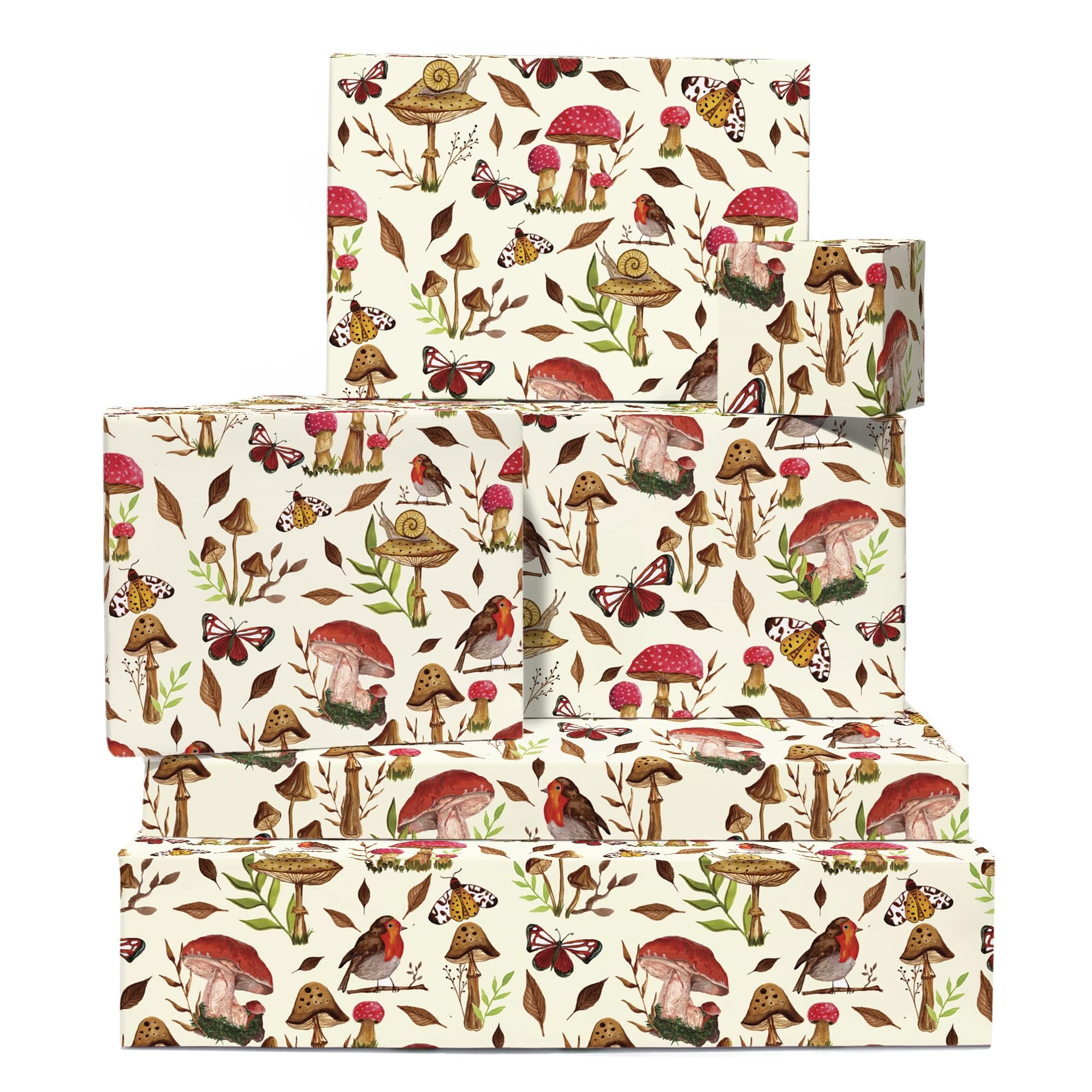 CENTRAL 23 Mushroom Wrapping Paper - 6 Floral Gift Wrap Sheets With Tags - Brown Wrapping Paper - For Wedding Birthday Christmas Anniversary - Recyclable