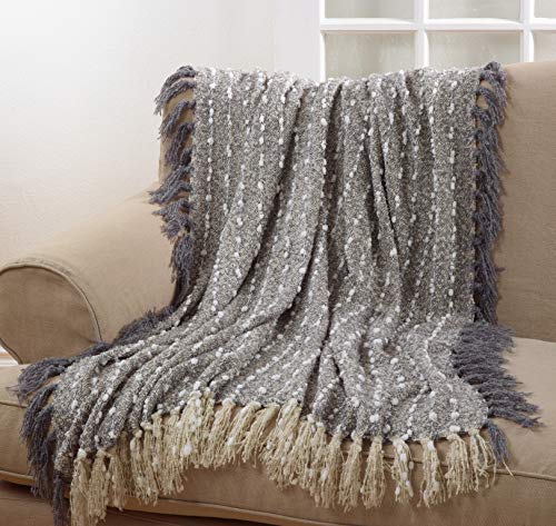 SARO LIFESTYLE Petite Pom Pom Design Tassel Trim Throw