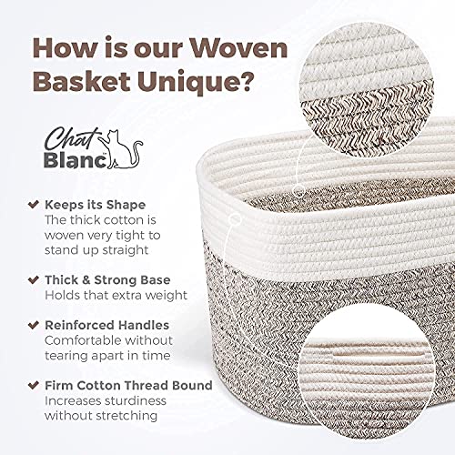 Cotton Rope Basket for Storage | 15"x10"x9" Set of 3 Large Storage Baskets for Organizing with Handles, works as Cloth Baskets, Blanket Basket, Big Woven Laundry Basket or Black Toy Bin like White Wicker Laundry Baskets