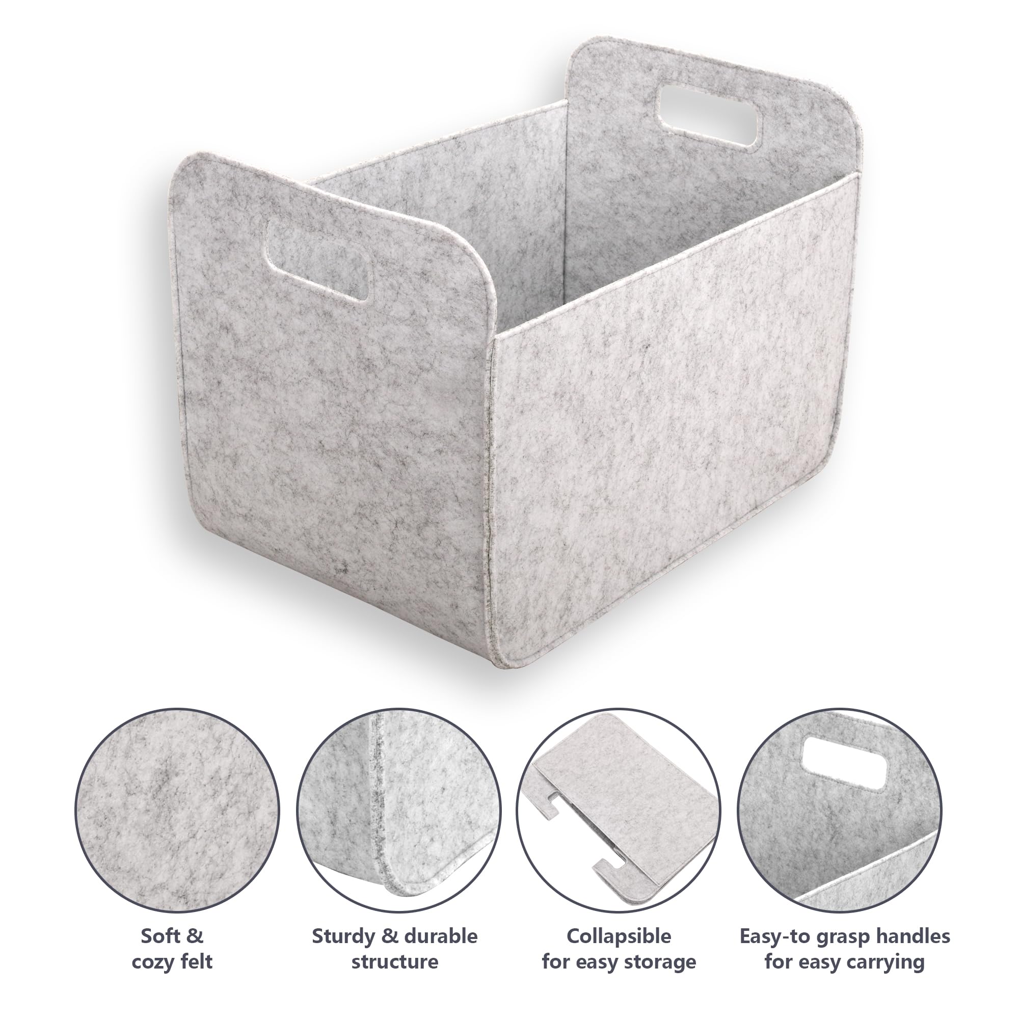 Acrola 15" x 10" Storage Basket Felt Storage Bin Collapsible & Convenient Box Organizer with Carry Handles for Office Bedroom Closet Babies Nursery, Toys, DVD, Books, Laundry Organizing (Light Gray)
