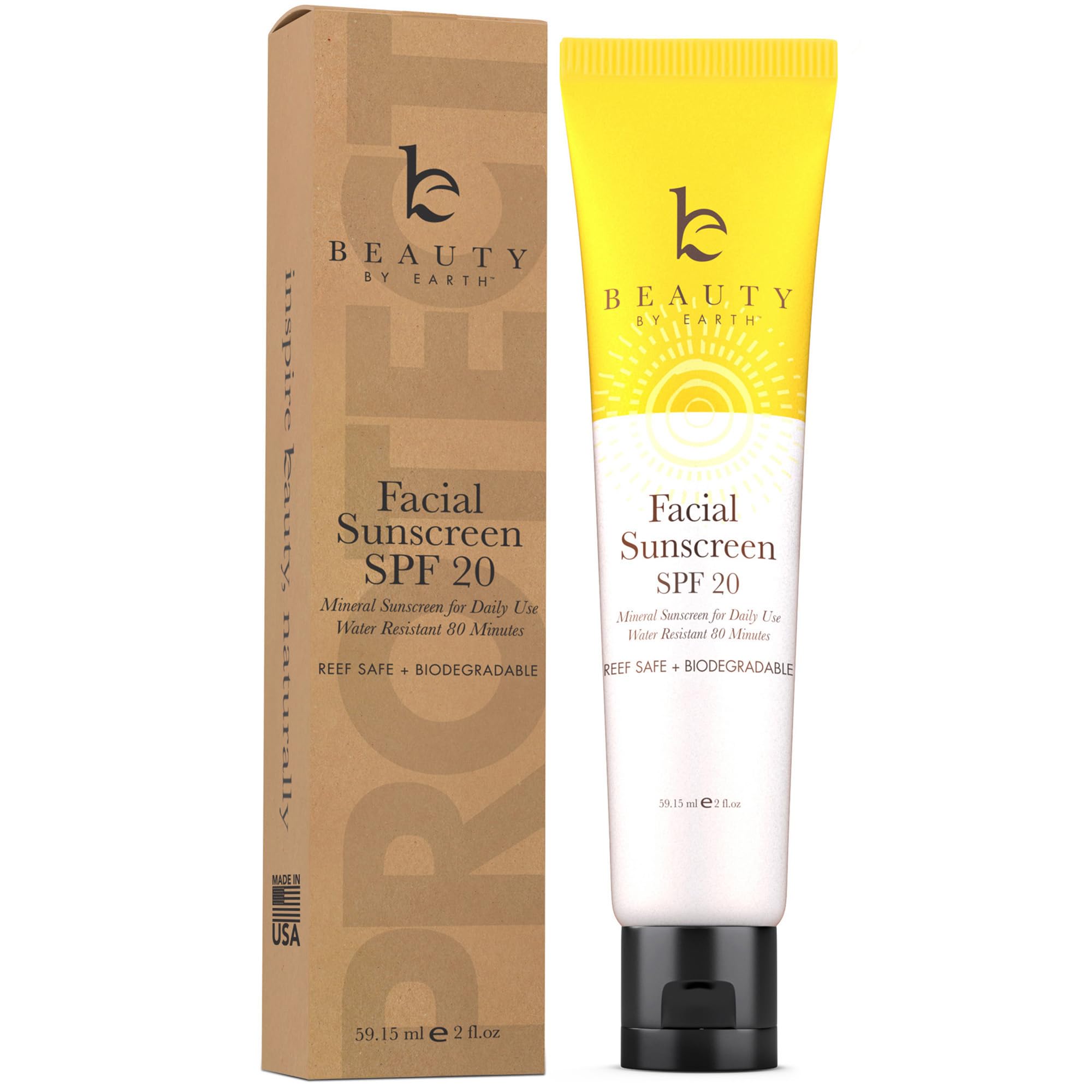 Face Sunscreen SPF 20 - USA Made Mineral Face Reef Friendly Sunscreen With Natural & Organic Ingredients, Biodegradable Zinc Oxide for Daily Use, Facial Lotion Travel Size