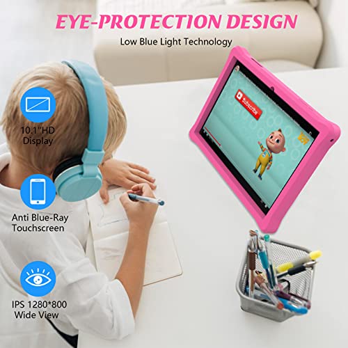 HOTTABLET 10 inch Tablet for Kids 3GB RAM 64GB ROM Kids Tablet, Android 12 Tablet with Case, Toddler Tablet PC WiFi, Parental Control, Dual Camera, Educational Tablets with Silicone Case (Pink)