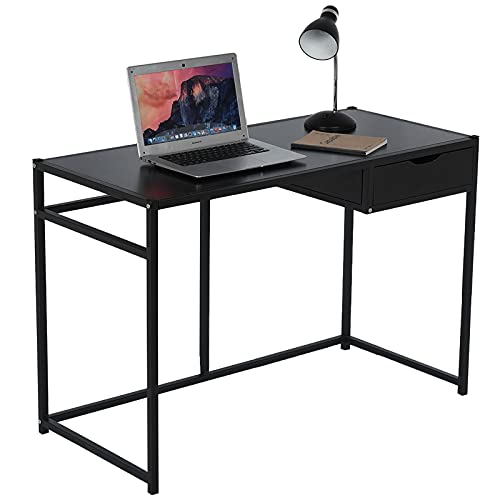 AZXY Computer Desk with Storage Drawer, 42β Home Office Desk Metal Frame, Drawing Table Writing Study Workstation for Men Women, Made of Excellent Environmentally Friendly Plates (Black)
