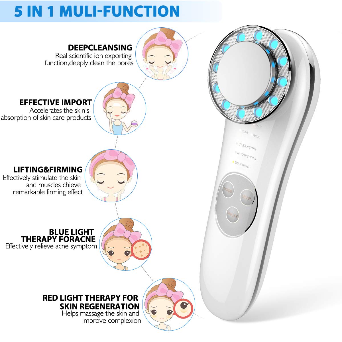 Aikertec Face Massager, Skin Care Tools 7 in 1 Facial Machine for Neck(Silver)
