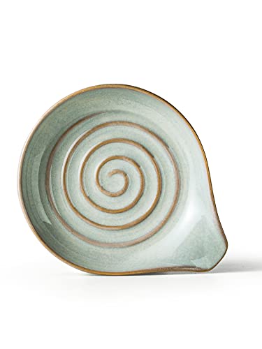 Ceramic Spoon Rest for Stove Top, Large Spoon Holder for Kitchen Counter Decor, 5" Cooking Spoon Rest Heat-Resistant, Gray