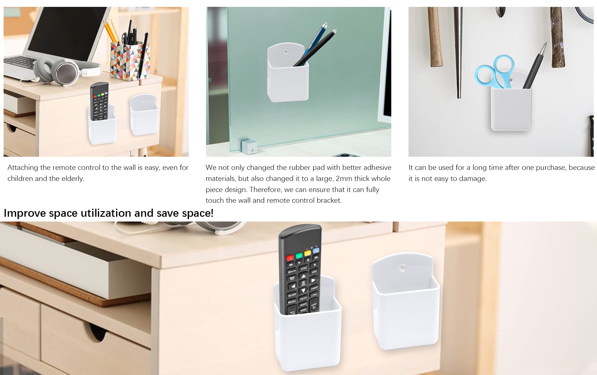 AOAOYING Remote Holders Remote Control Holder Wall Mount Media Storage Box for Home Headboard Office Playroom Bedroom Parlor Self Adhesive Atorage Box (White 4 Pack)